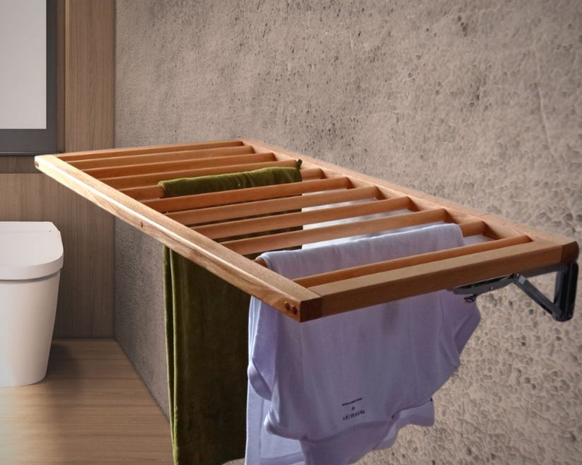 Laundry Drying Rack Wood Ceiling Wall Mount Foldable Clothes – Woodesa