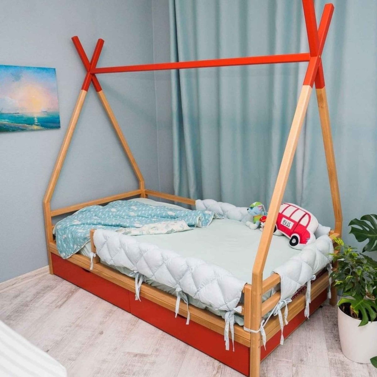 Wooden Floor Bed for Children Platform Montessori Tent Crib – Woodesa